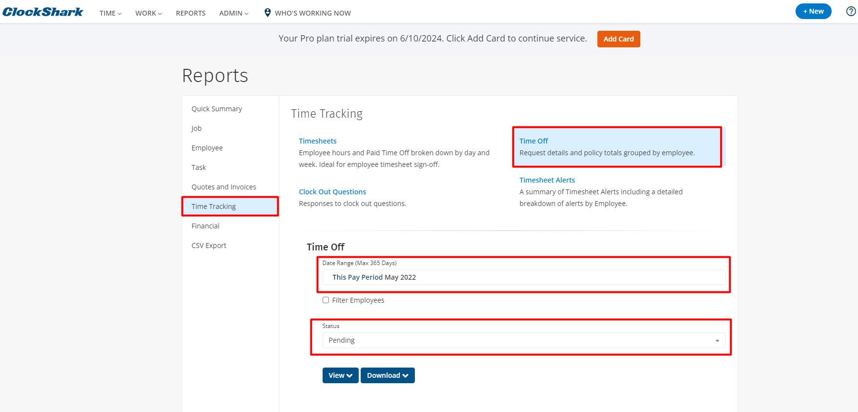 Using the Time Off Report